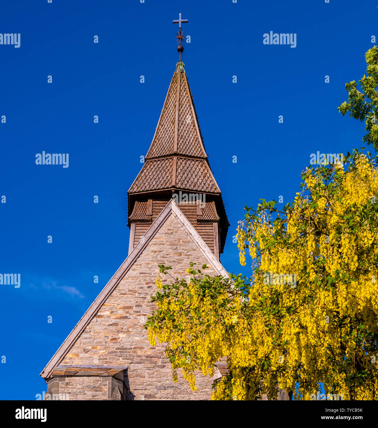 The old stone church in Fana is built in the middle ages Stock Photo ...