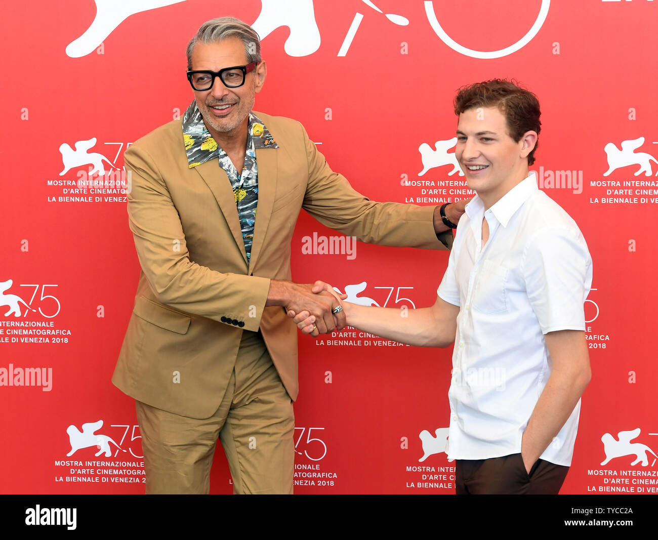American actors Jeff Goldblum and Tye Sheridan attend a photo call for ...