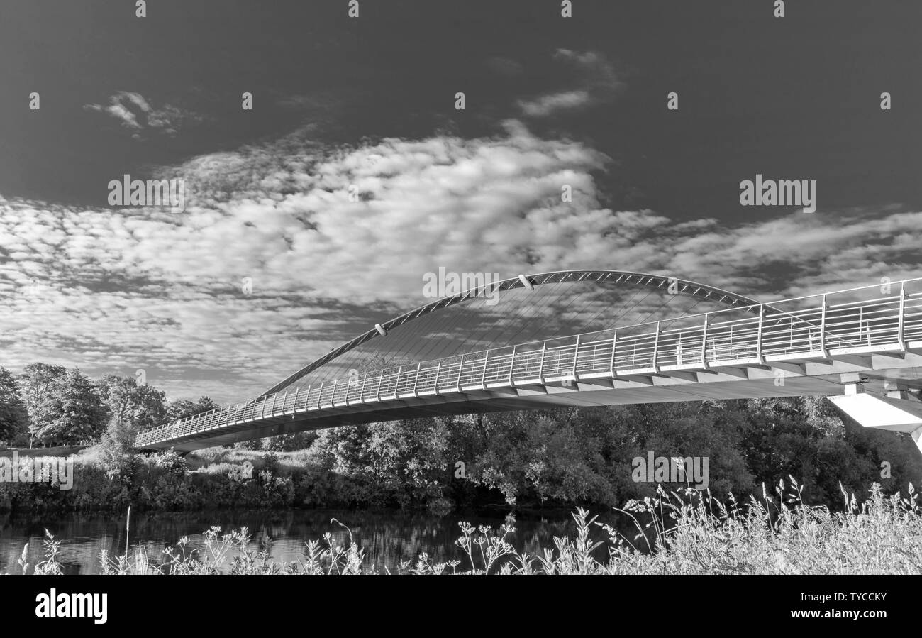 The Millennium Bridge in York. A modern designed steel suspension ...