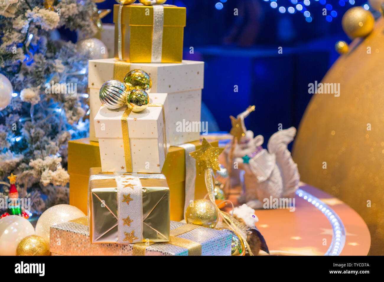 Christmas holiday blinking abstract background with decorated christmas ...