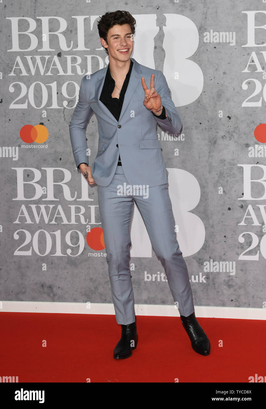 Canadian singer Shawn Mendes attends the Brit Awards at O2 Arena in ...