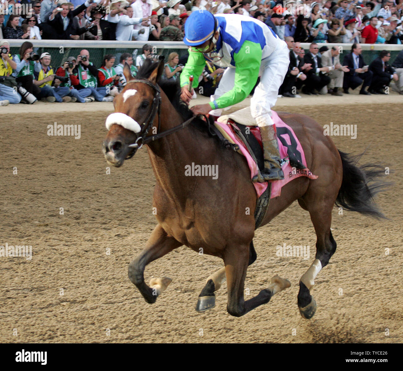 Barbaro, with Edgar Prado up, crosses the finish line to win the 132nd ...