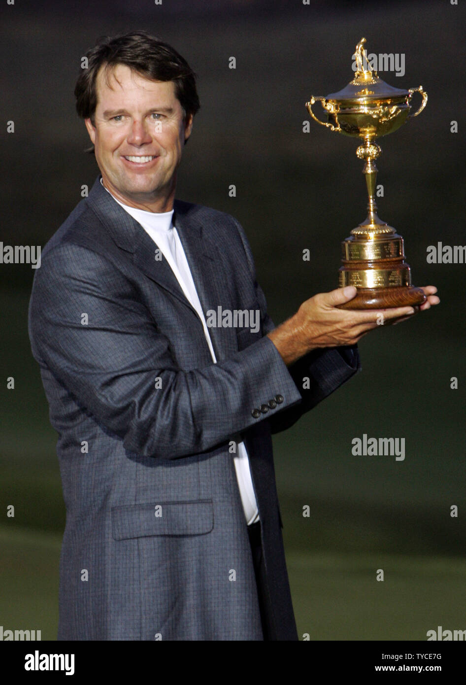 Team USA captain Paul Azinger holds up the Ryder Cup after defeating ...