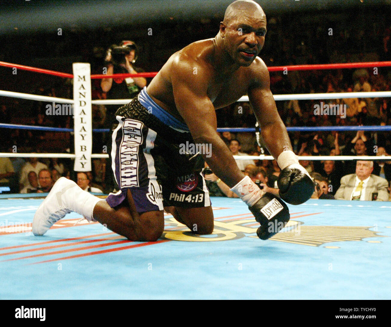 Four time Heavyweight champion Evander Holyfield was knocked down in the 9th round in his fight ...