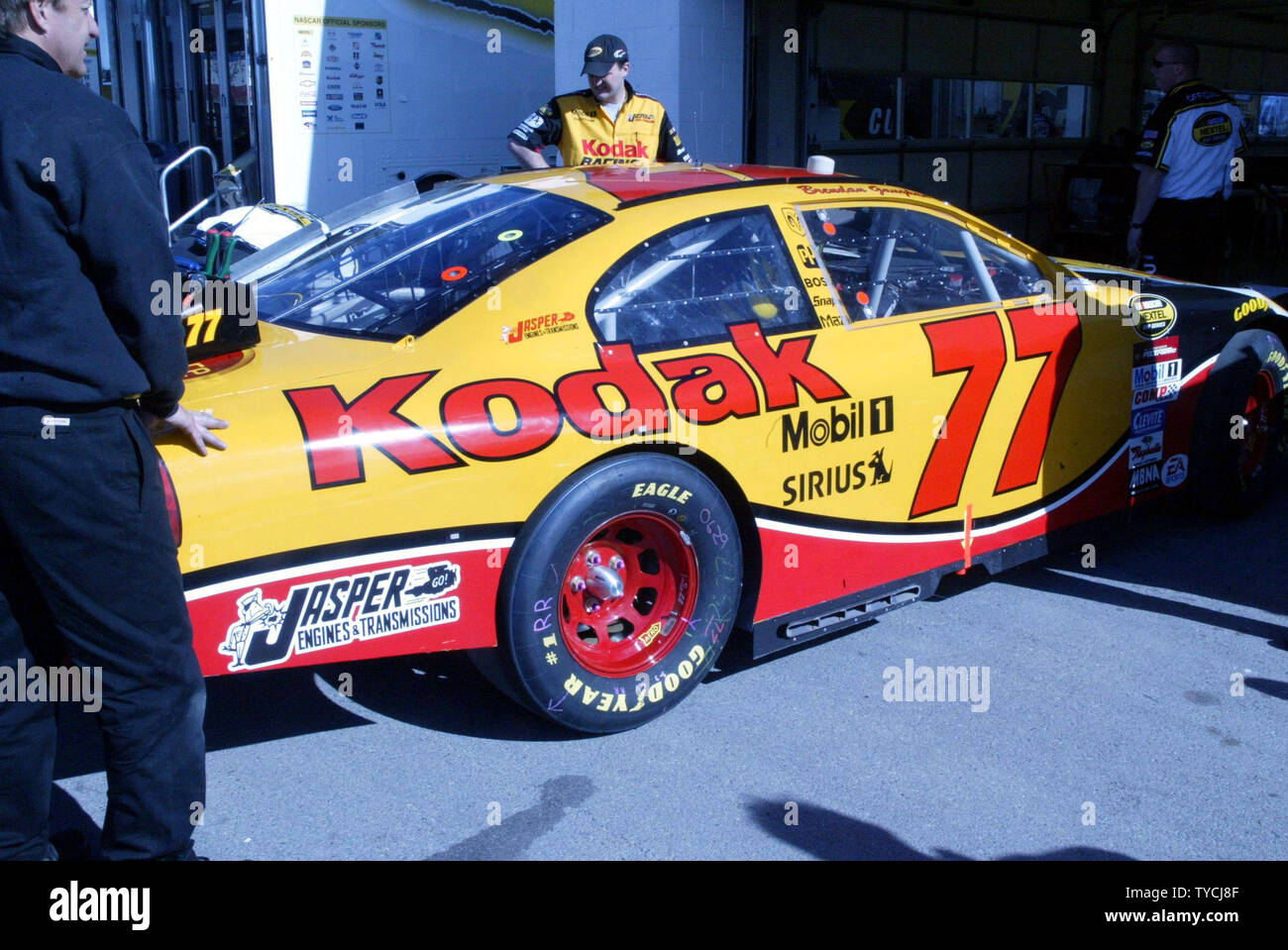 Brendan Gaughan's car being inspected at the UAW-DaimlerChrysler 400 ...