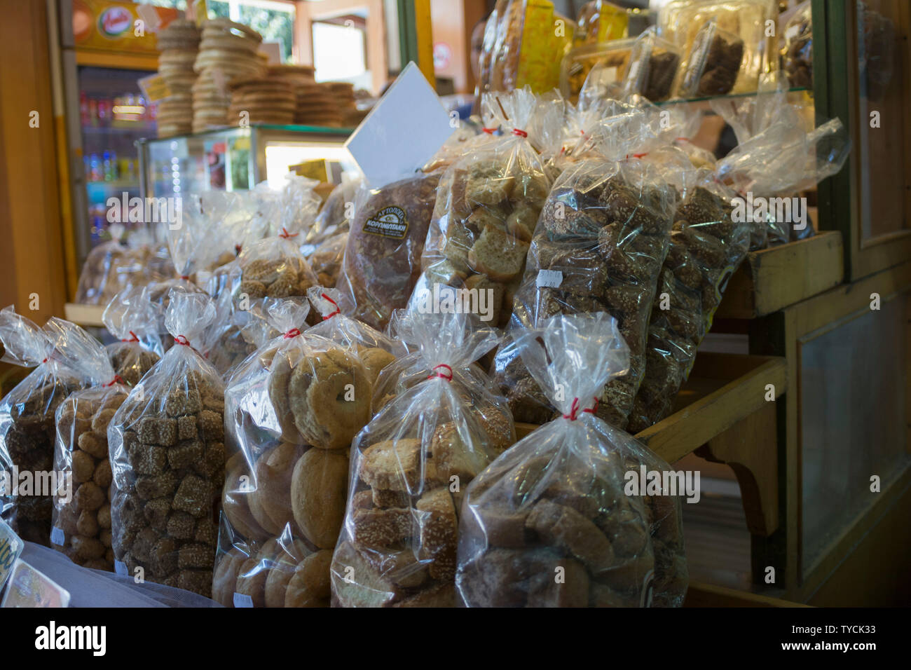 bakery in the market hall, chania, ionian sea, crete, greece, europe ...