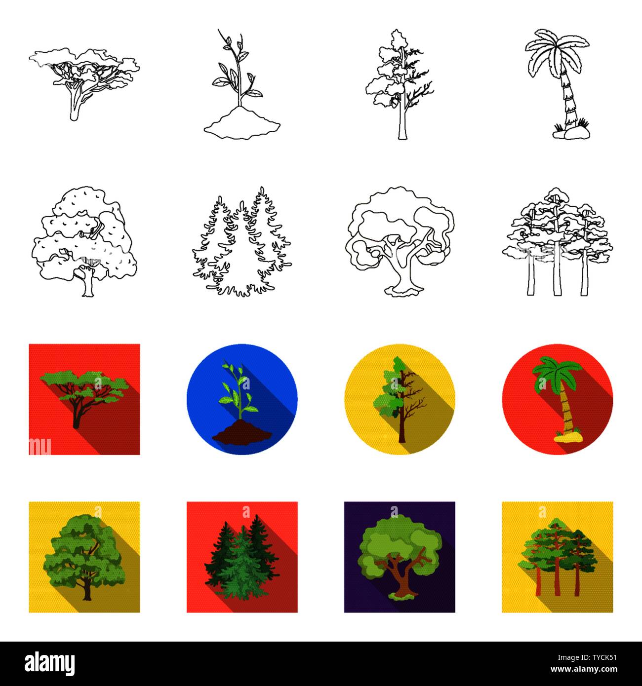 Vector illustration of tree and forest symbol. Collection of tree and ...