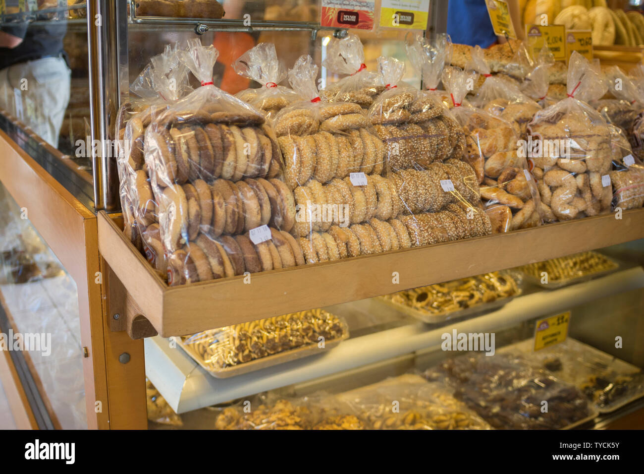 bakery in the market hall, chania, ionian sea, crete, greece, europe ...