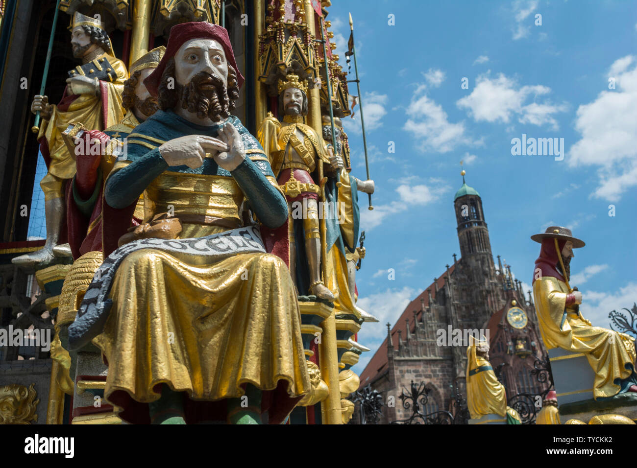 beautiful fountain, nuremberg, market place, franconia, central ...