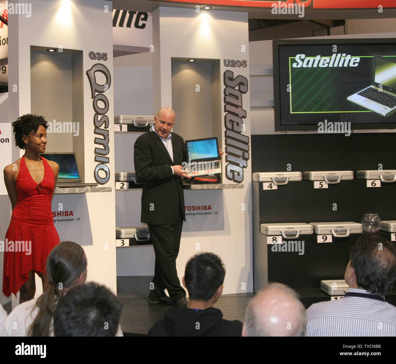 Toshiba sattelite computer is displayed by magician Jay James at the ...