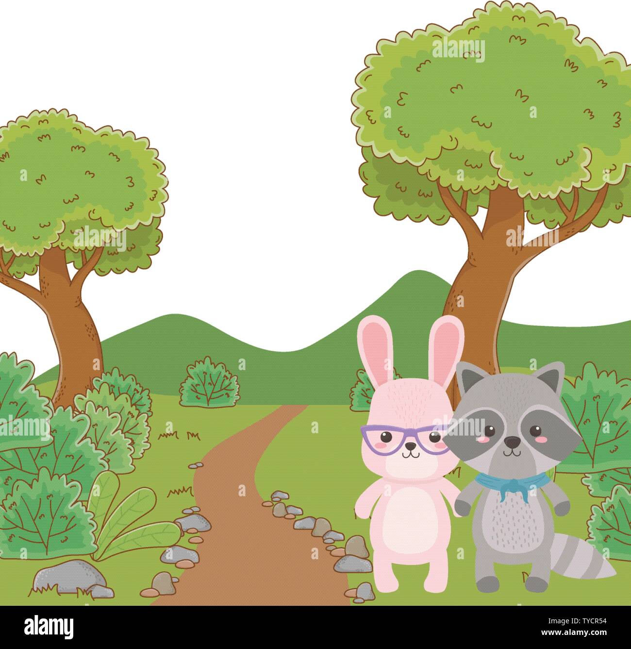 Rabbit and raccoon cartoon design, Animal cute zoo life nature and ...