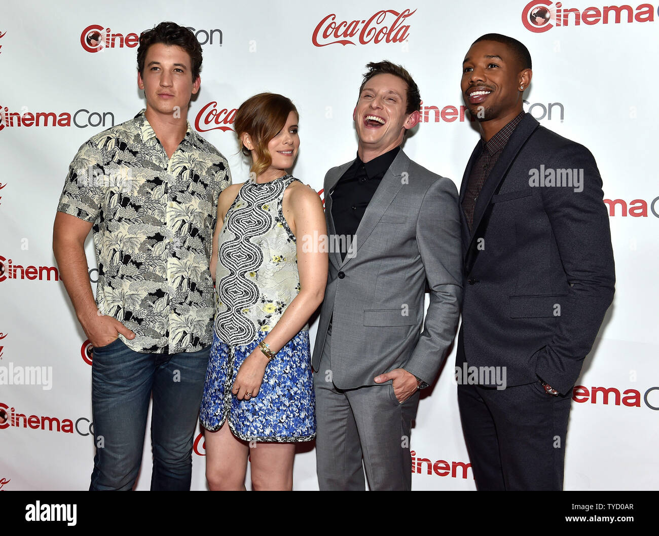 (L-R) Actors Miles Teller, Kate Mara, Jamie Bell and Michael B. Jordan ...