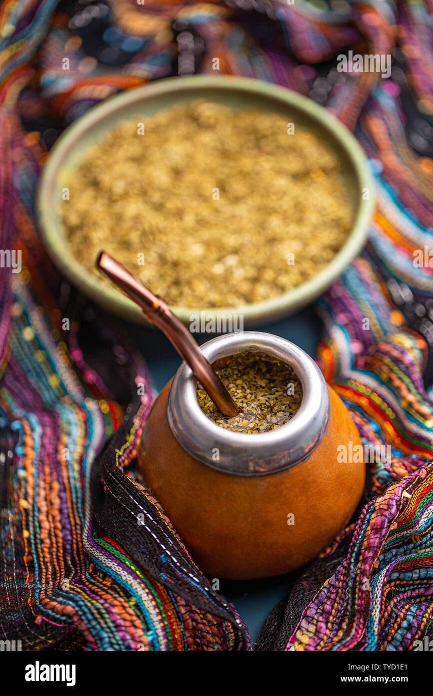 Mate yerba tea in calabash with bombilla Stock Photo - Alamy