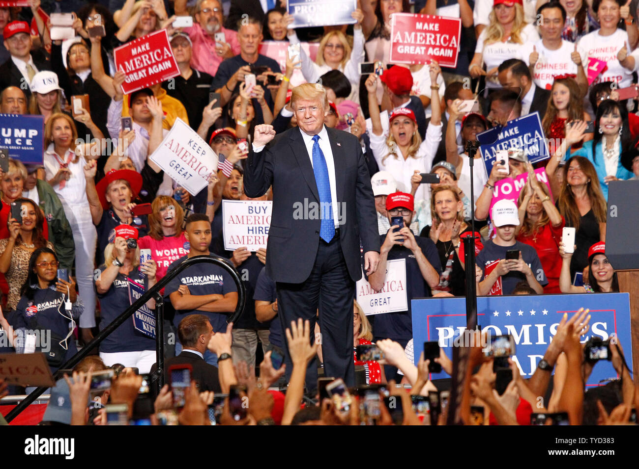President Donald Trump arrives on stage for a rally at the Las Vegas ...