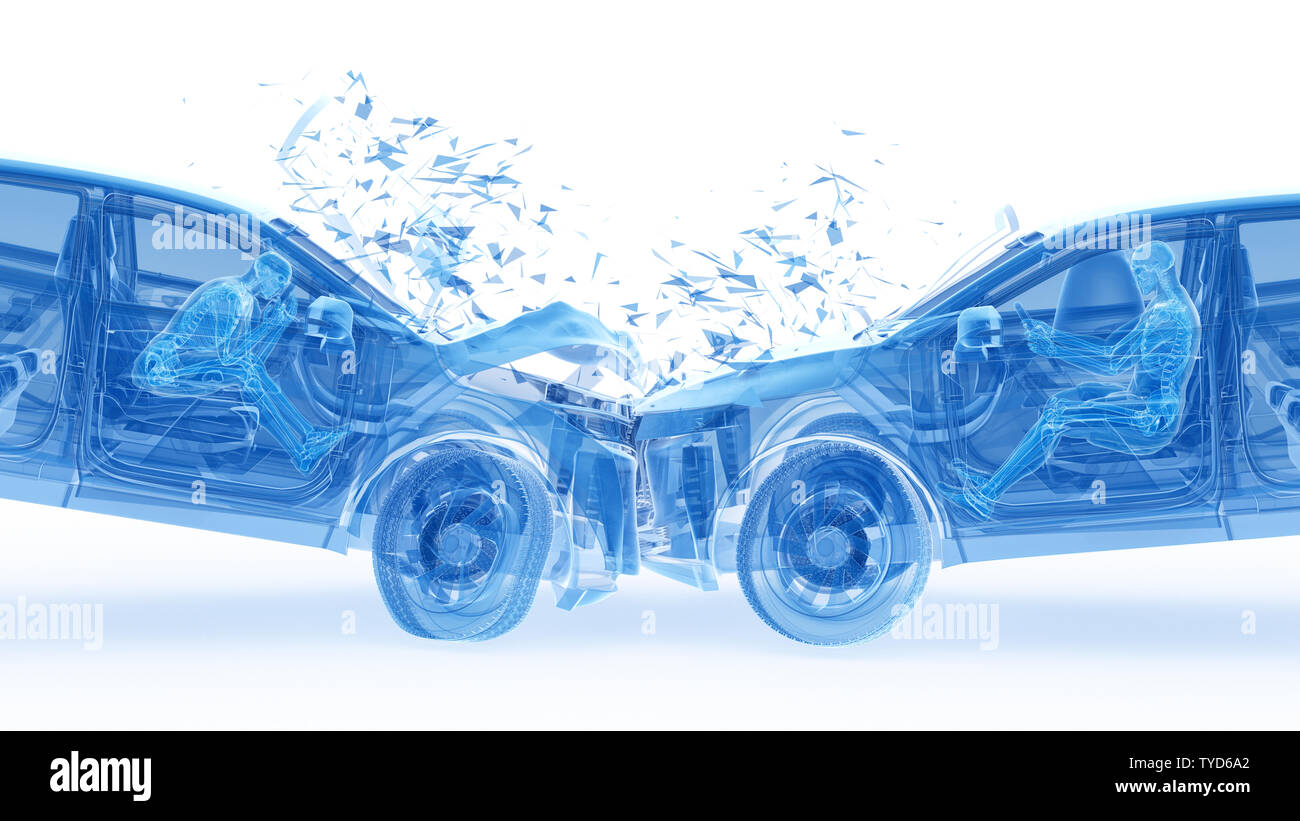3d rendered illustration of two colliding cars Stock Photo - Alamy