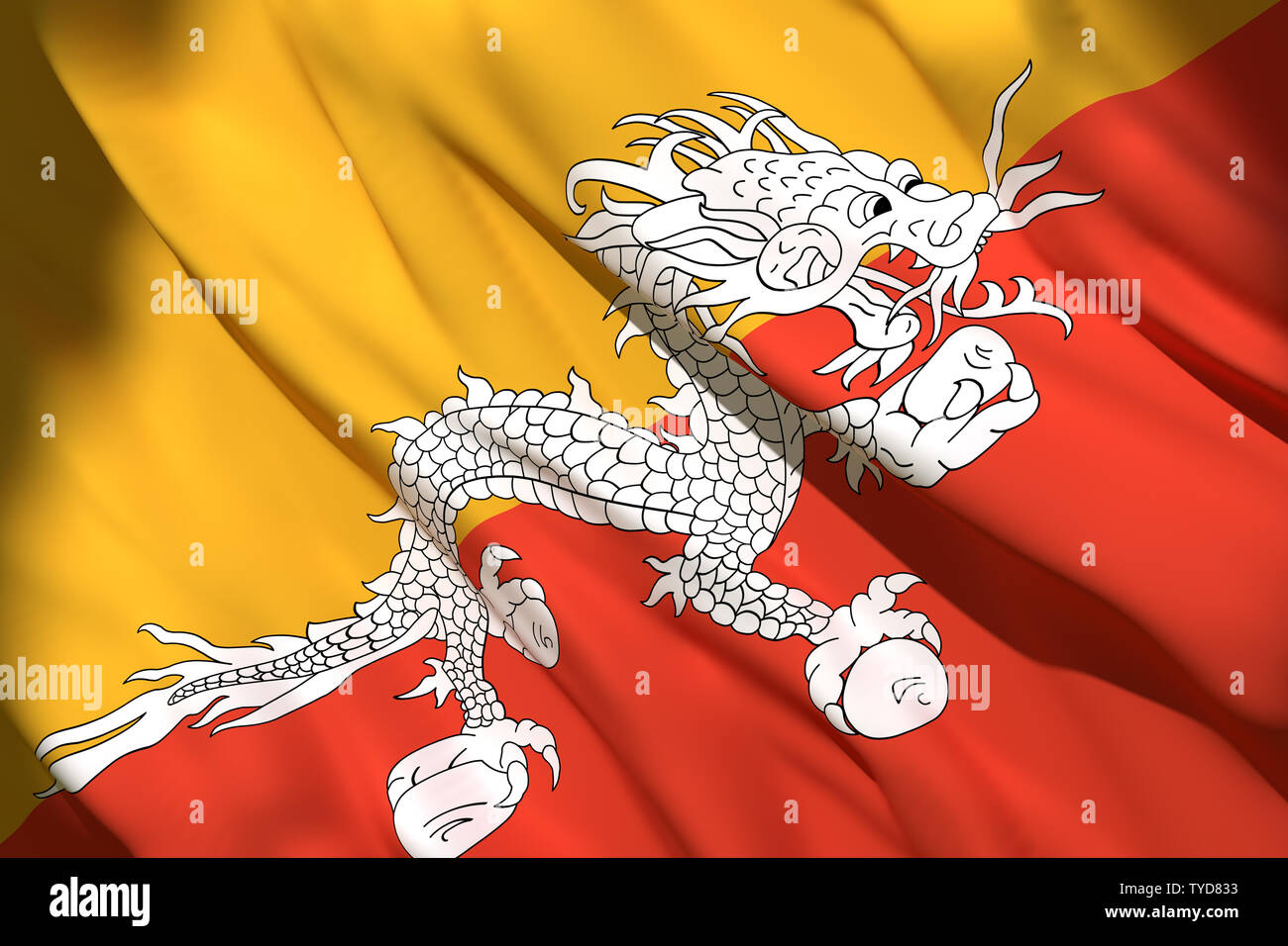 3d rendering of a Bhutan national flag waving Stock Photo - Alamy