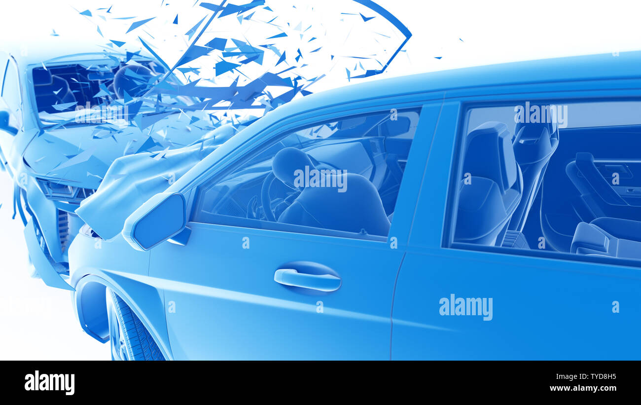 3d rendered illustration of two colliding cars - illustrating the ...