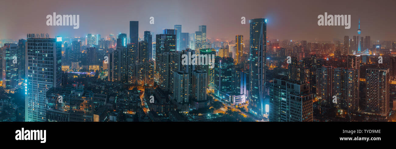 Panoramic night view of central Chengdu, Sichuan Stock Photo - Alamy