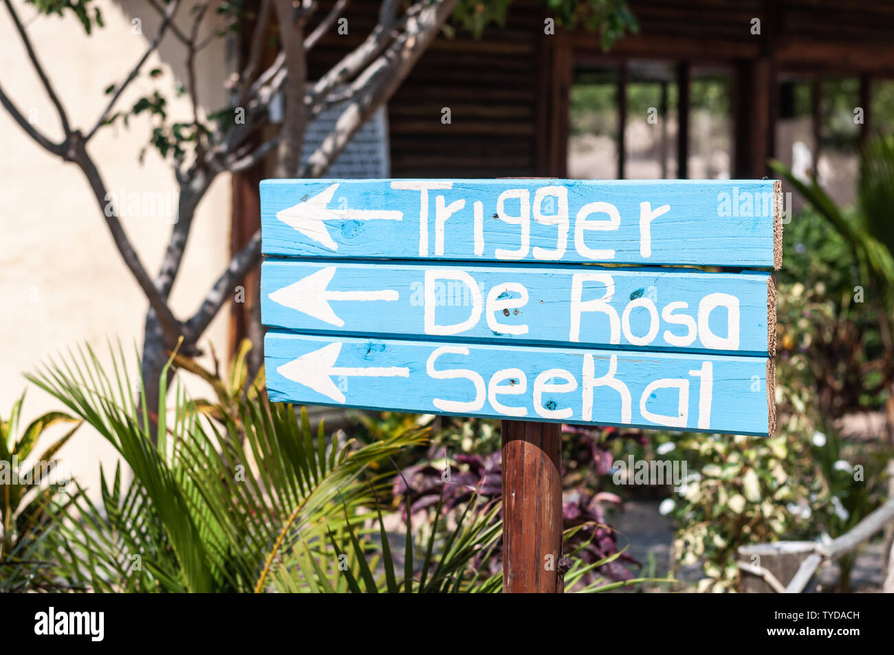 Different signs around a resort Stock Photo - Alamy