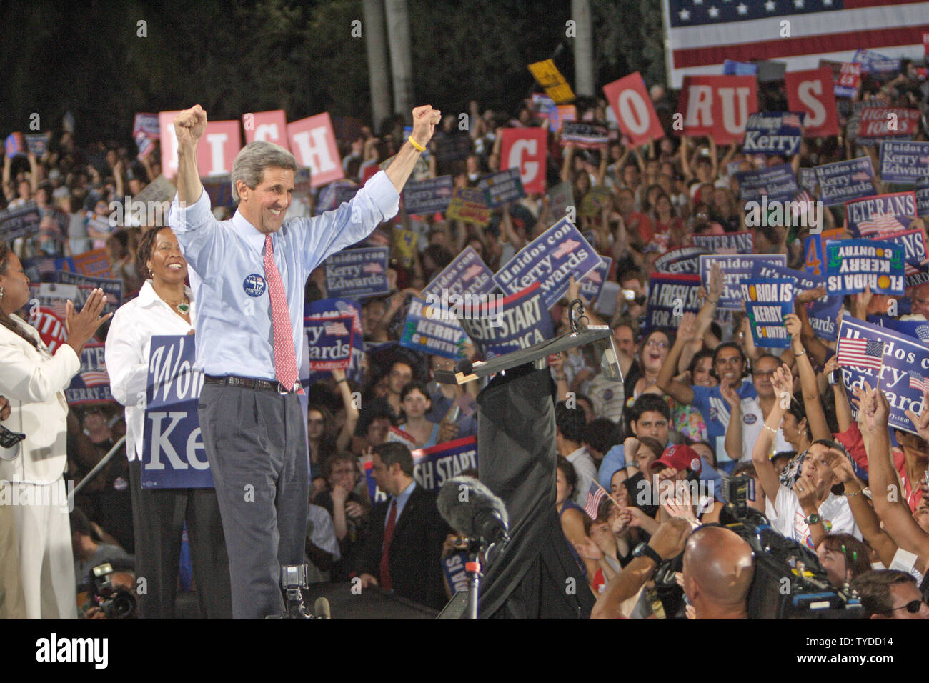 John Kerry appears at a star filled rally in Miami at Bayfront Park ...