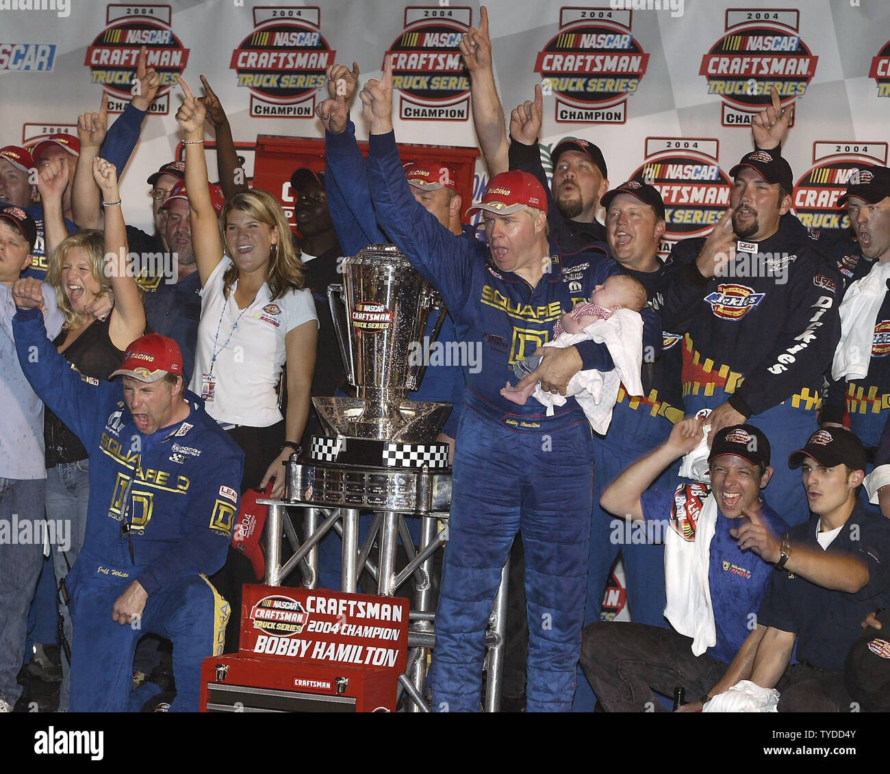 Bobby Hamilton celebrates winning the NASCAR Craftsman Truck Series ...