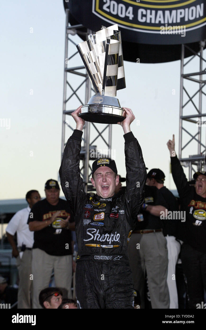 Kurt Busch celebrates winning the NASCAR Nextel Cup Series Championship ...