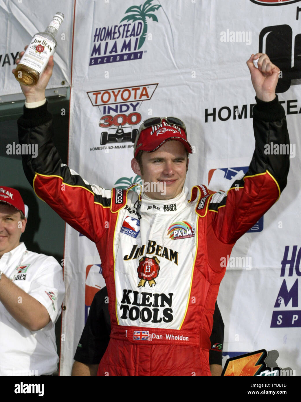 Dan Wheldon celebrates winning the Toyota 300, at Homestead Miami ...