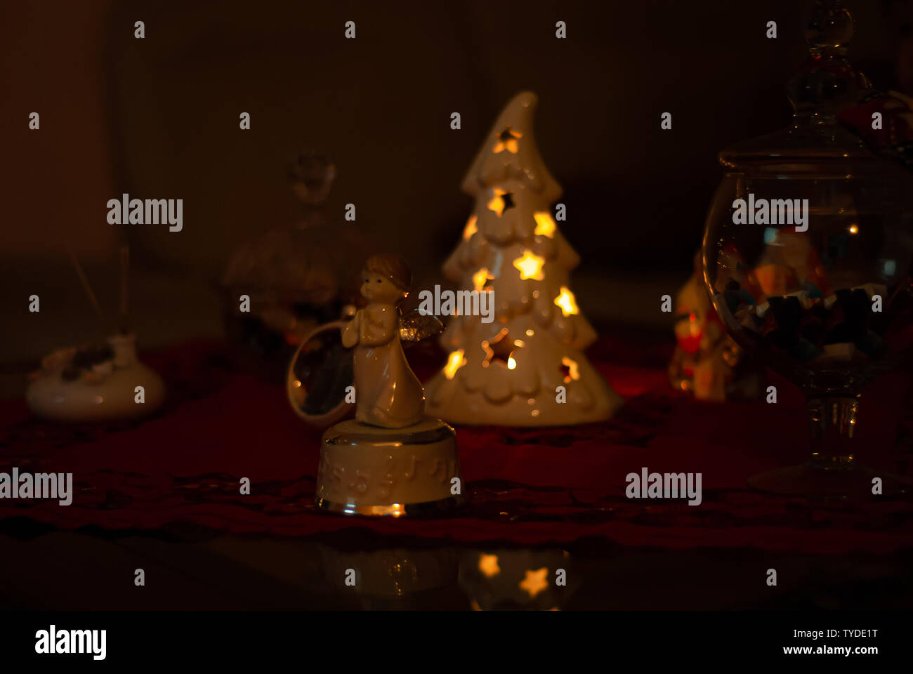 Lights and shadows of typical Christmas ornaments, in low light Stock ...