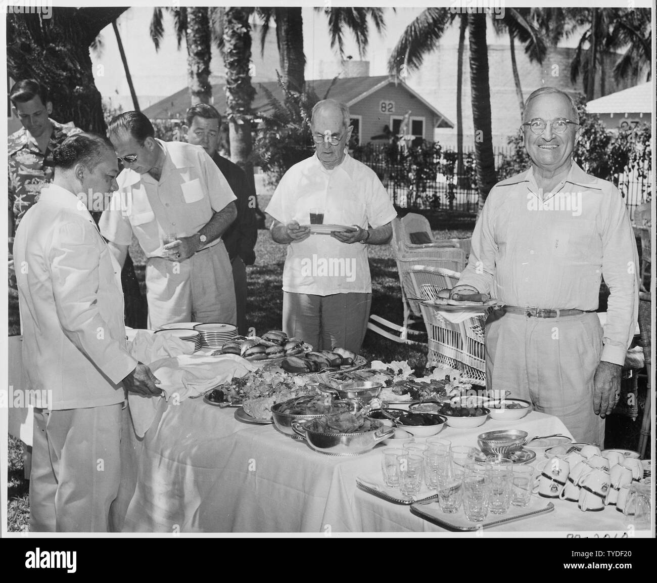 Photograph of President Truman in the chow line for lunch at Key West ...