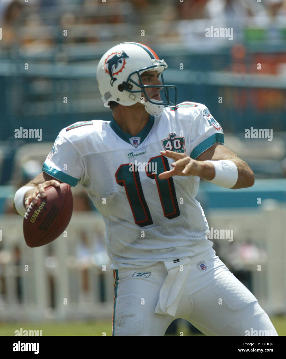 Miami Dolphins' quarterback Gus Ferrote (11) ithrows against the Denver ...