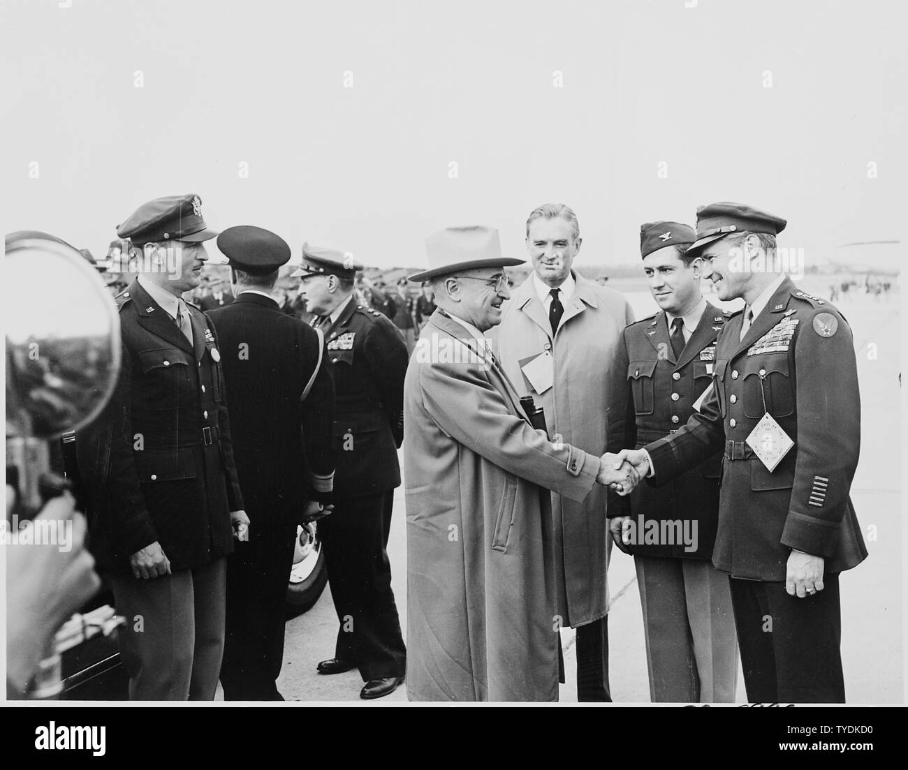 Photograph of President Truman shaking hands with an Air Force officer ...