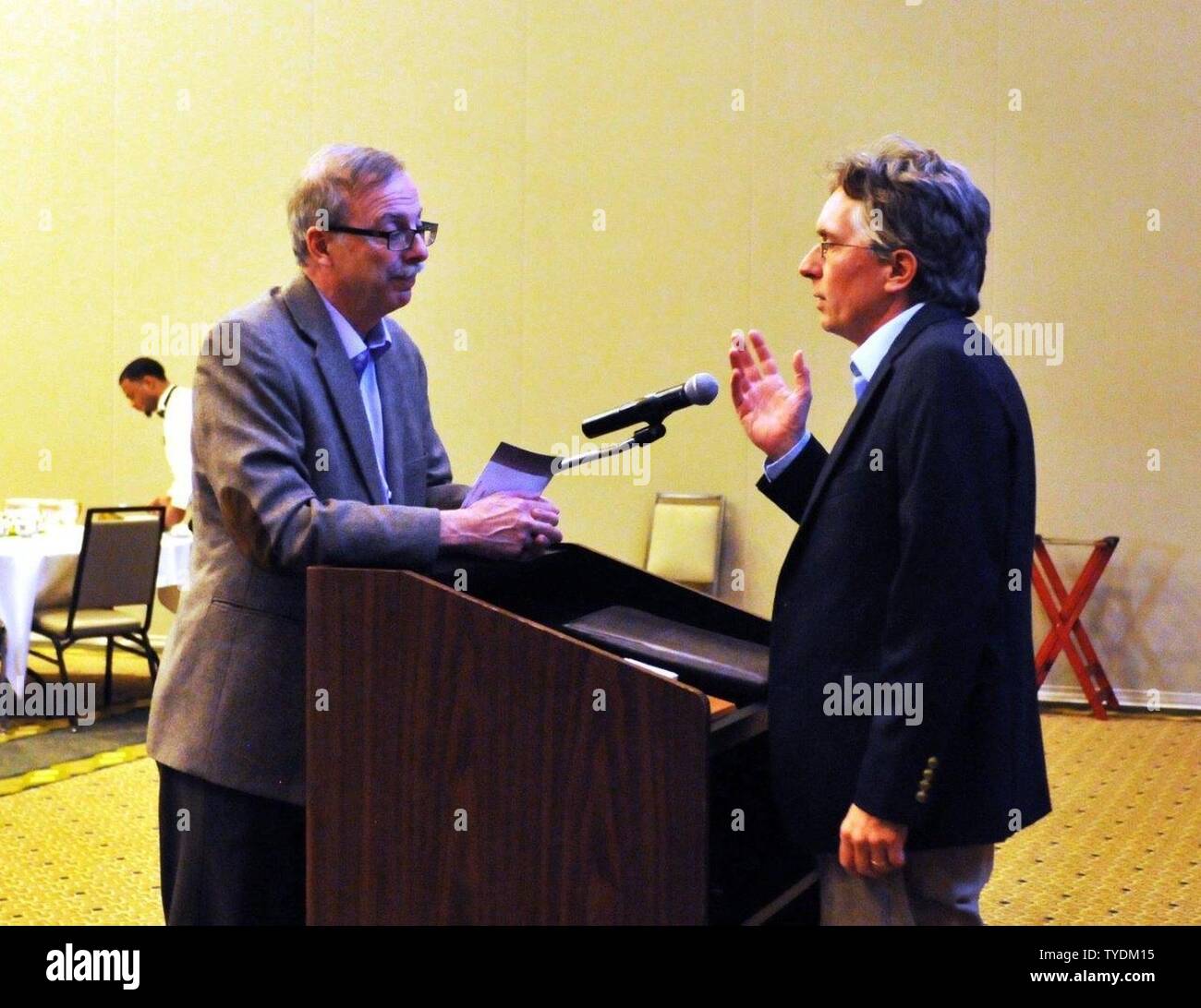 Bob Smith, Fort Riley museum director, talks with guest speaker ...