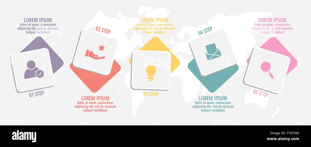 Vector Infographics flat template with five rectangles rounded corners ...