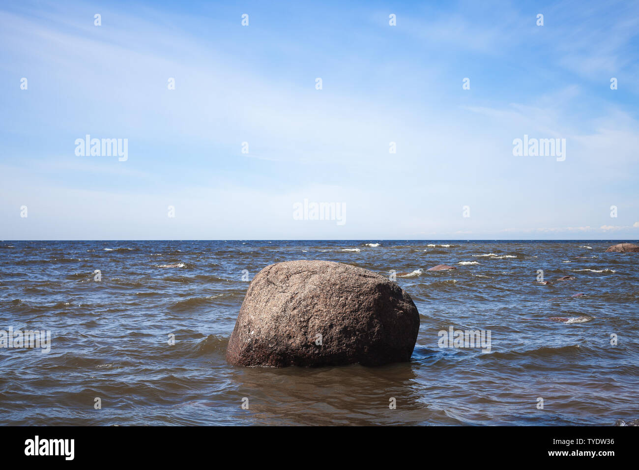 Massive stone in sea water, Baltic Sea coastal landscape photo Stock ...