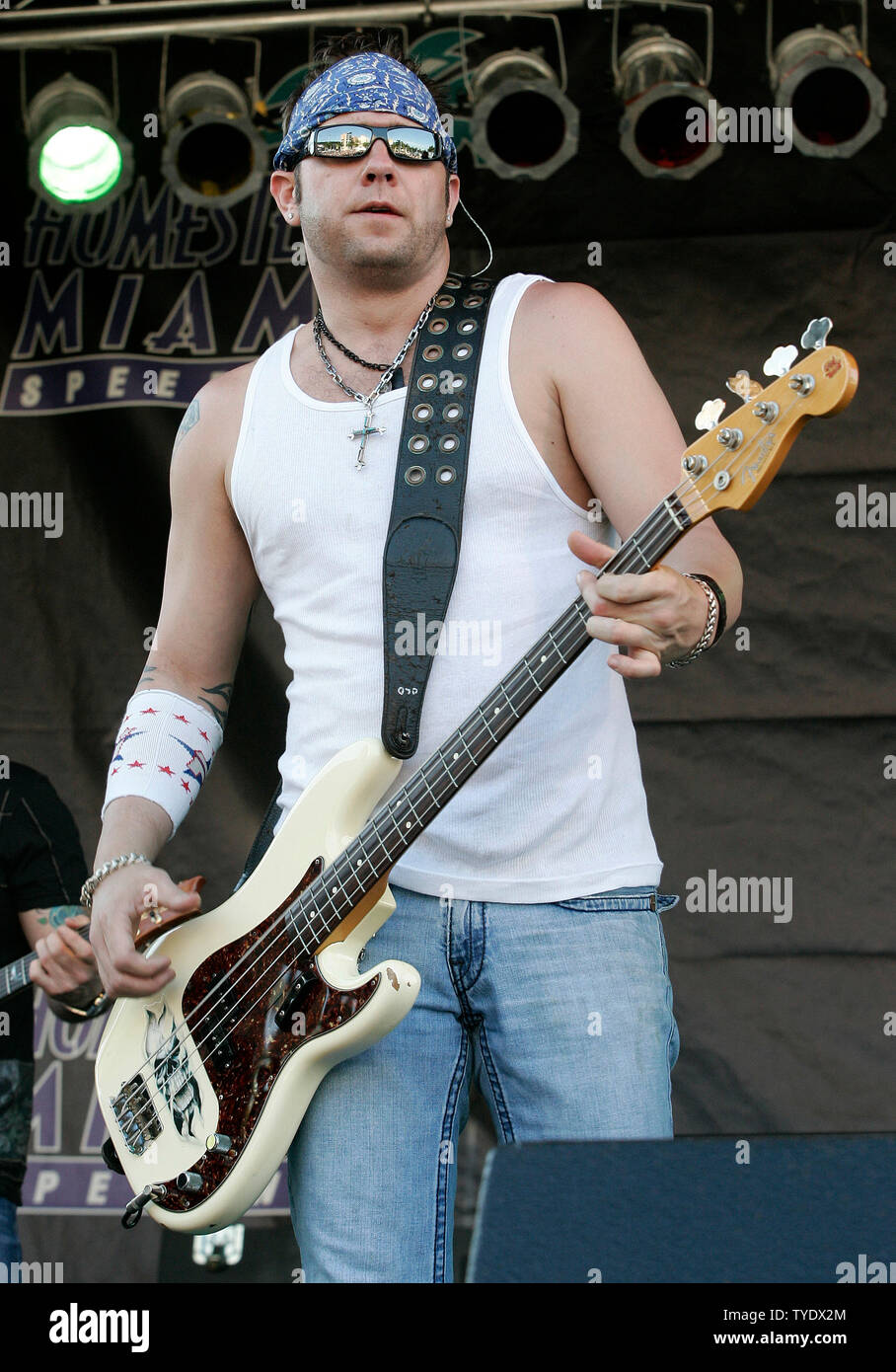Todd Harrell with 3 Doors Down performs in concert prior to the running ...