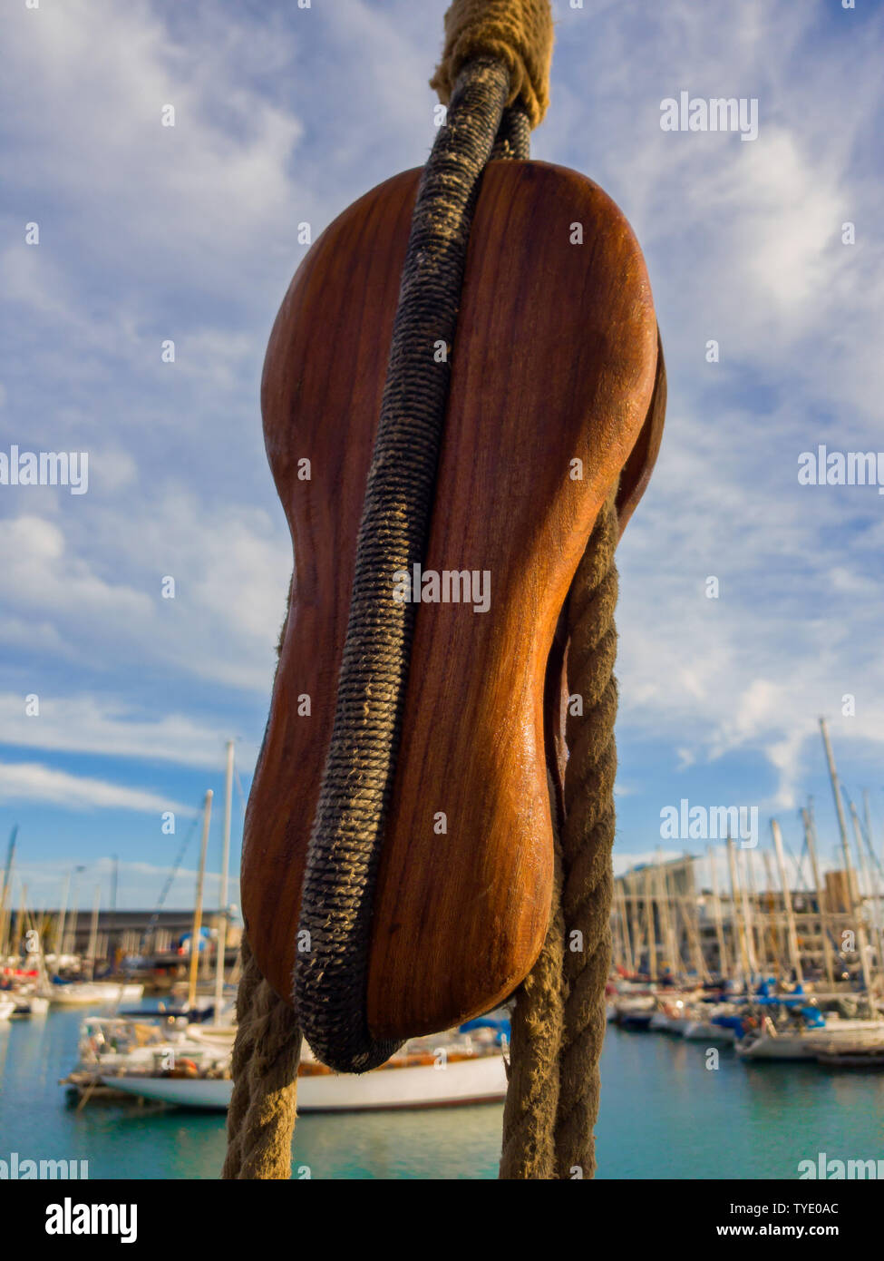 Double wooden backstay block old sailing ship Stock Photo - Alamy