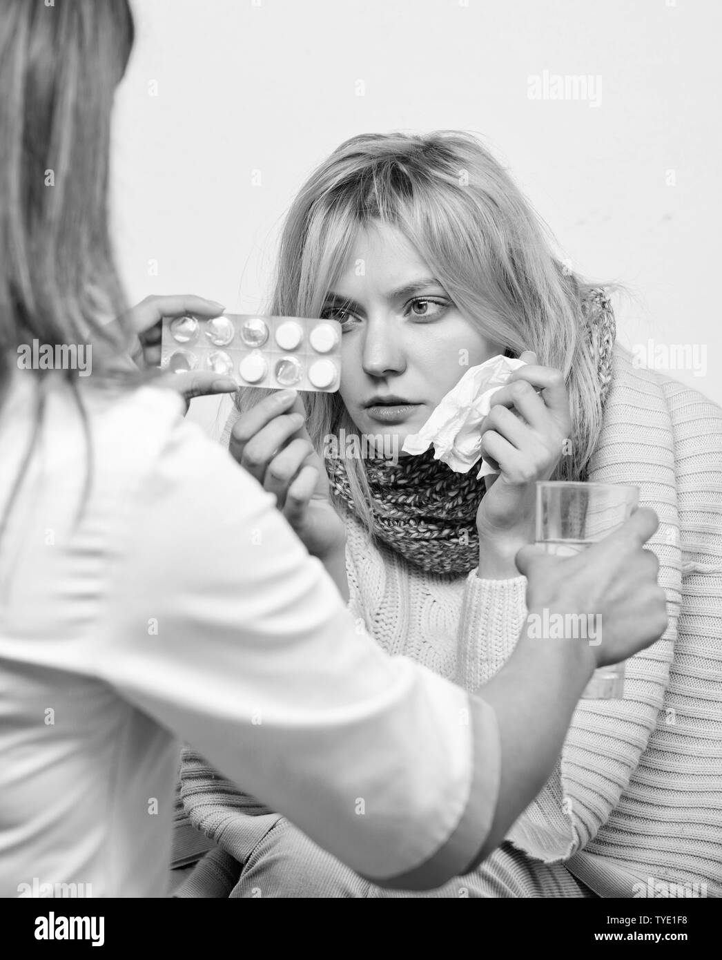 Drug intake time. Patient care and healthcare. Doctor visiting ...