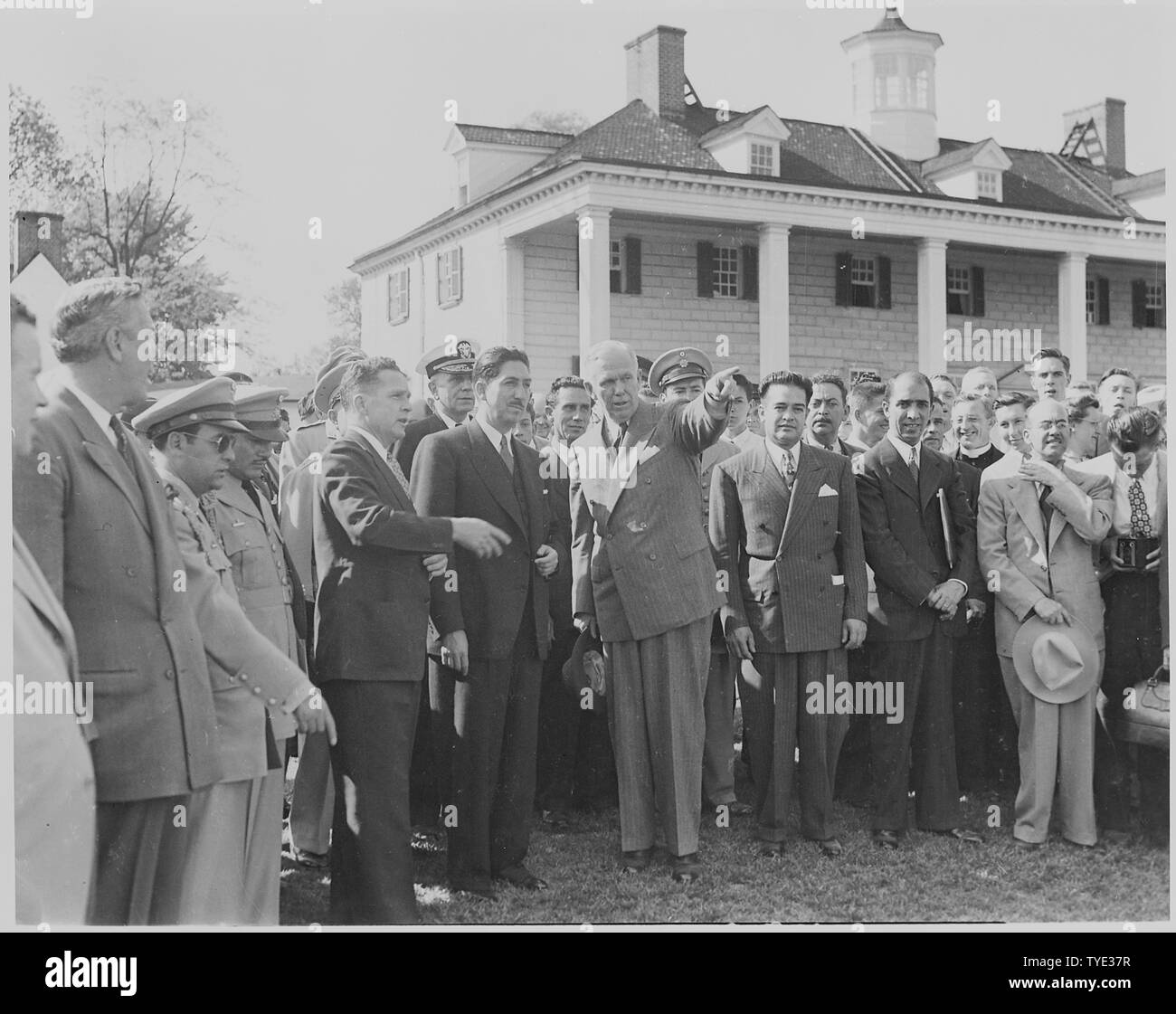 Photograph of Secretary of State George C. Marshall pointing out ...
