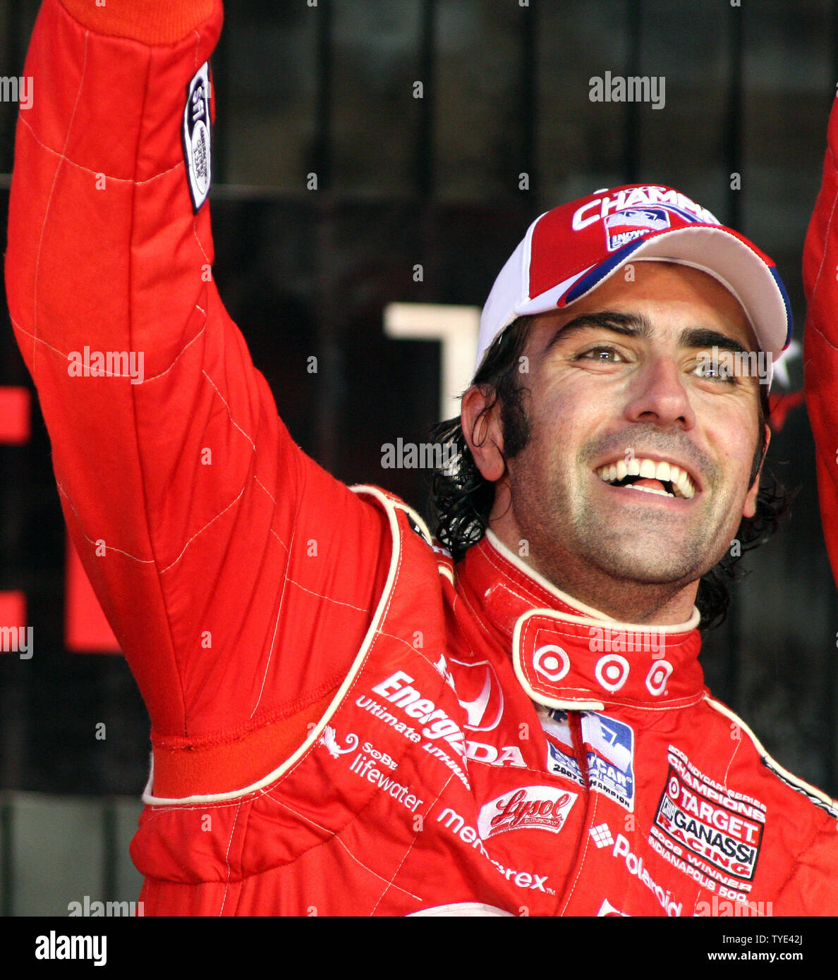 Dario Franchitti celebrates winning the IRL 2009 Indy Car championship ...