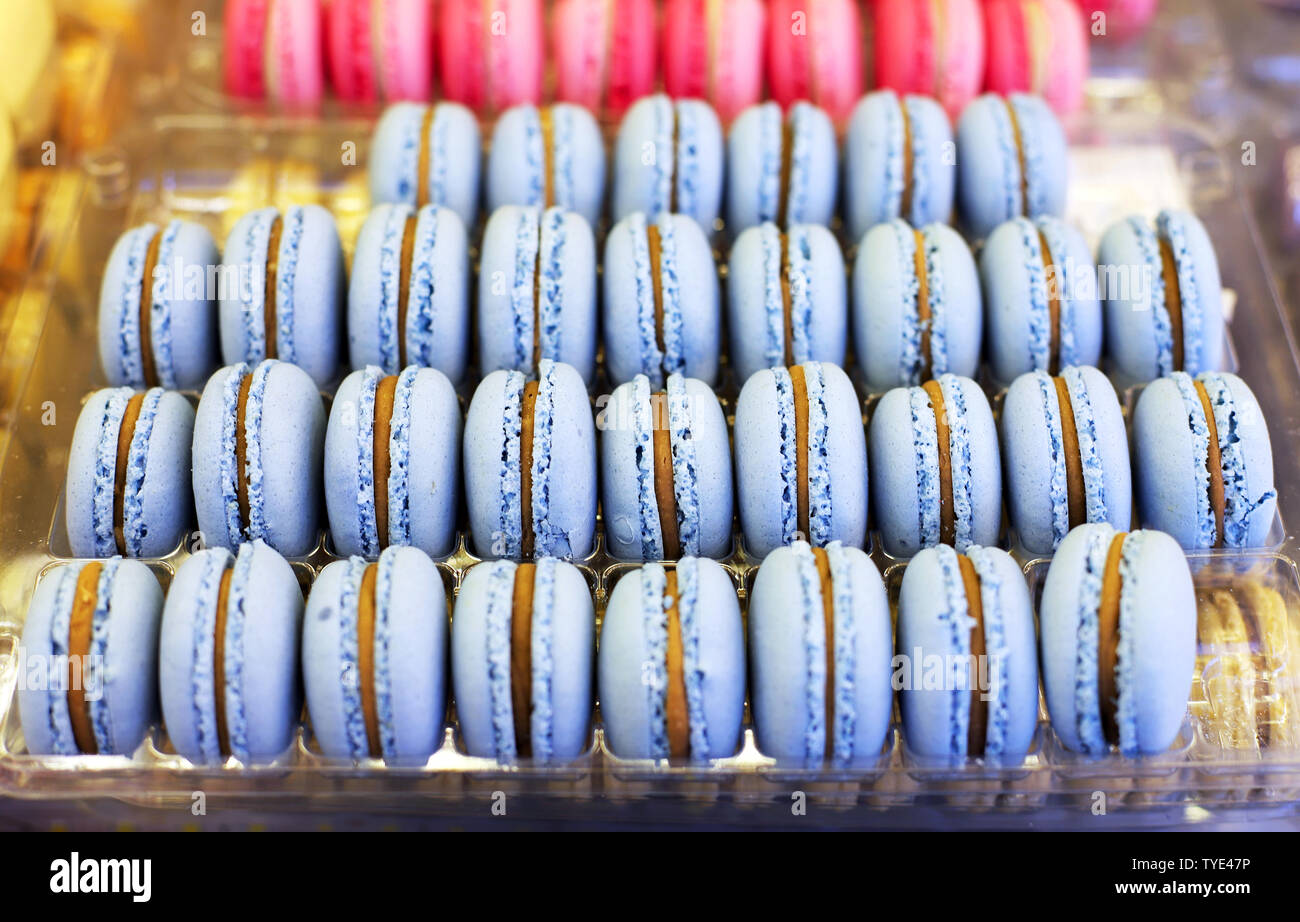 Group of colorful almond macaroon cookies french sweet delicacy. Sweet ...