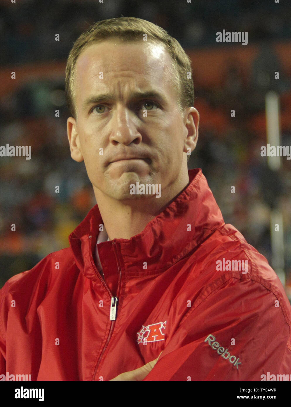 Indianapolis Colts quarterback Peyton Manning watches on the sidelines ...