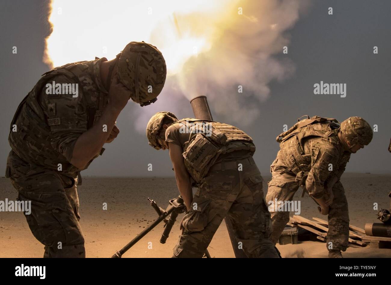 Mortar Soldiers with the 77th Armored Regiment, 3rd Brigade, 1st ...