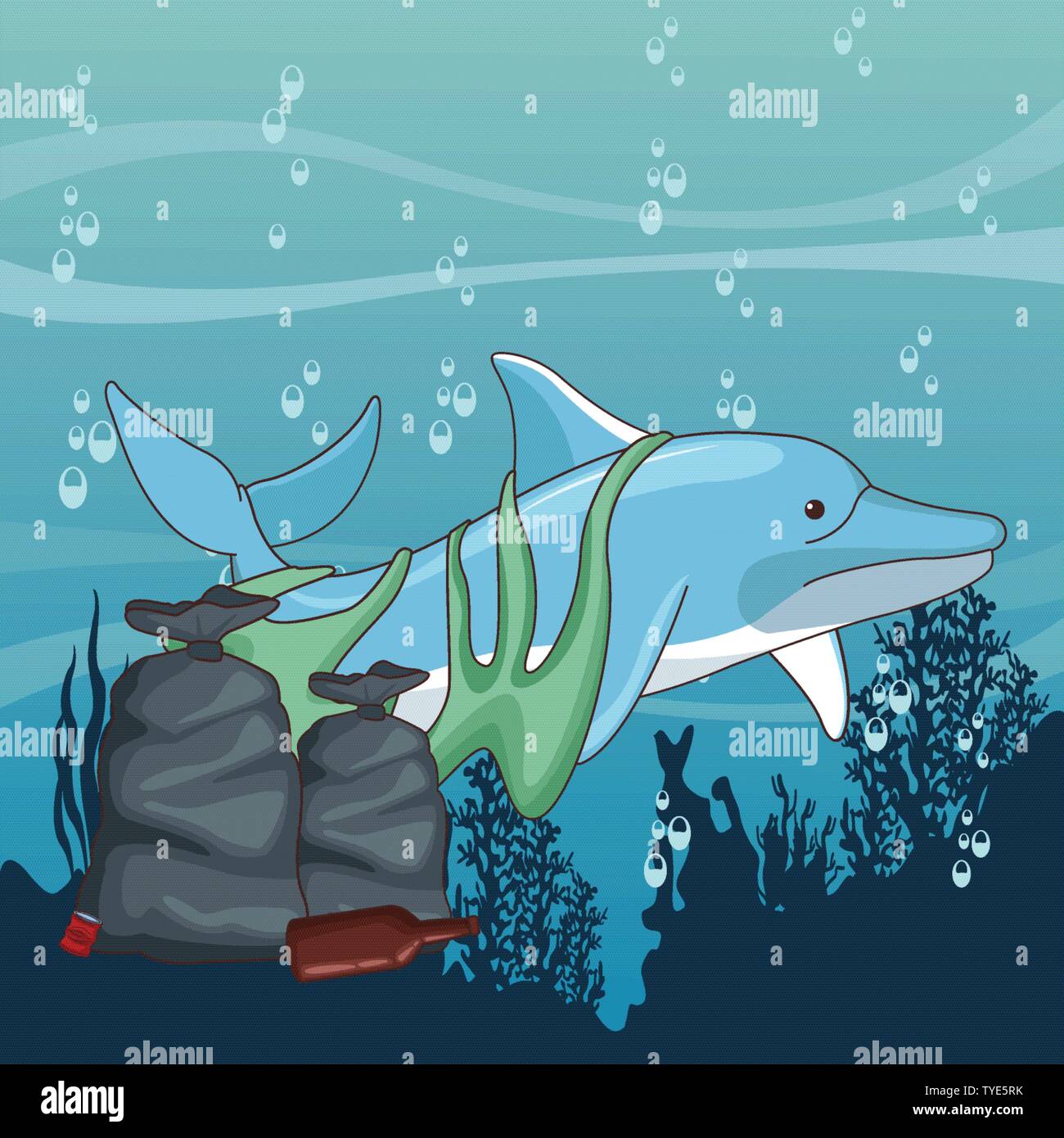 sad dolphin with garbage bags Stock Vector Image & Art - Alamy