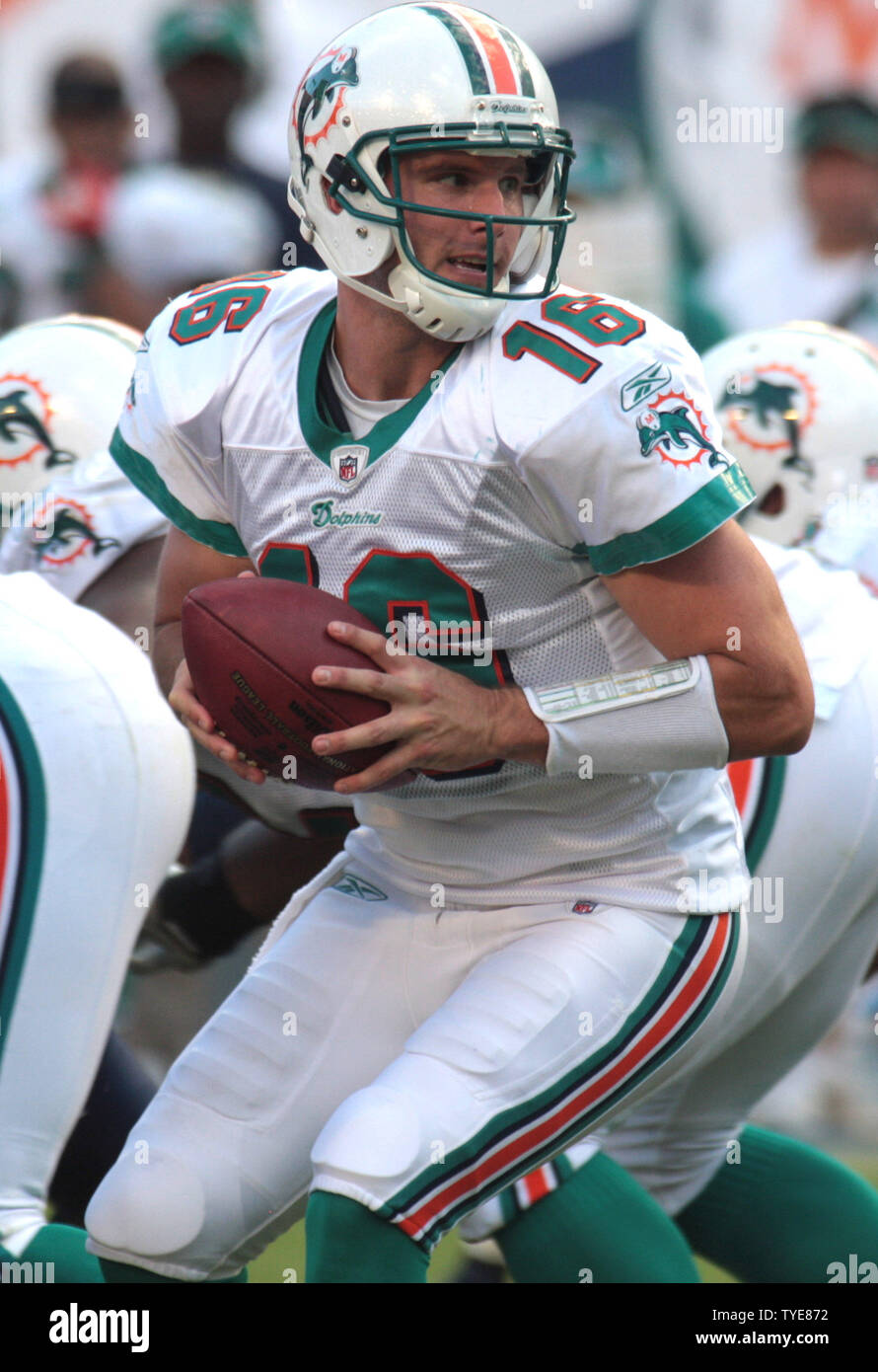 Miami Dolphins Quarterback Tyler Thigpen (16) looks for a receiver ...