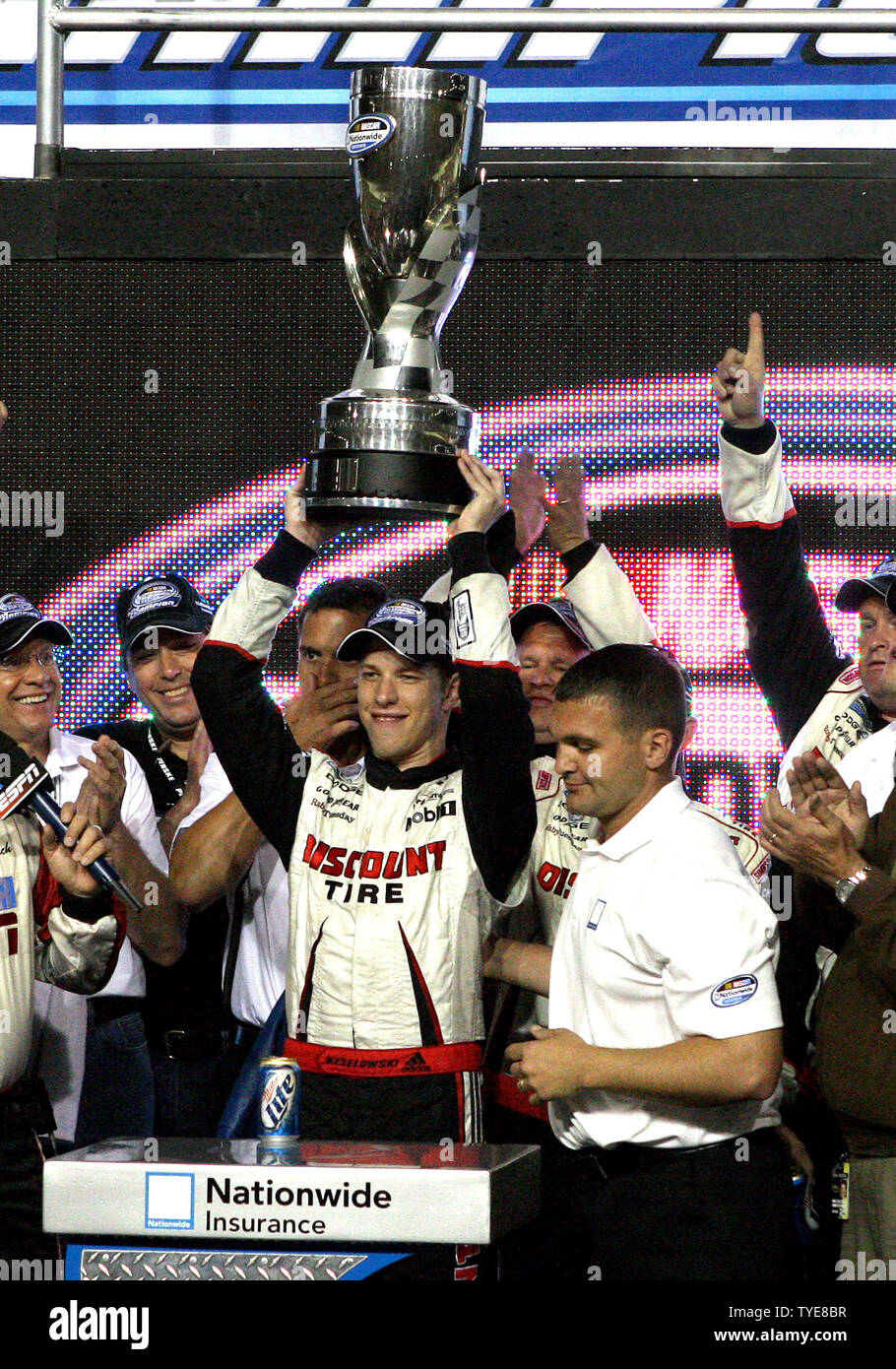 Brad Keselowski celebrates winning the NASCAR Nationwide series Ford ...