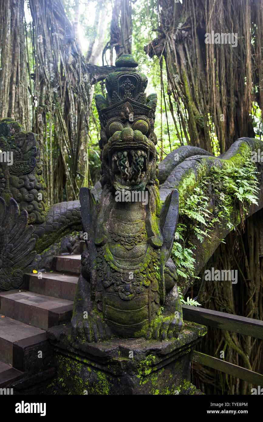 Statue at Ubud Monkey Forest sanctuary at Bali island, Indonesia Stock ...