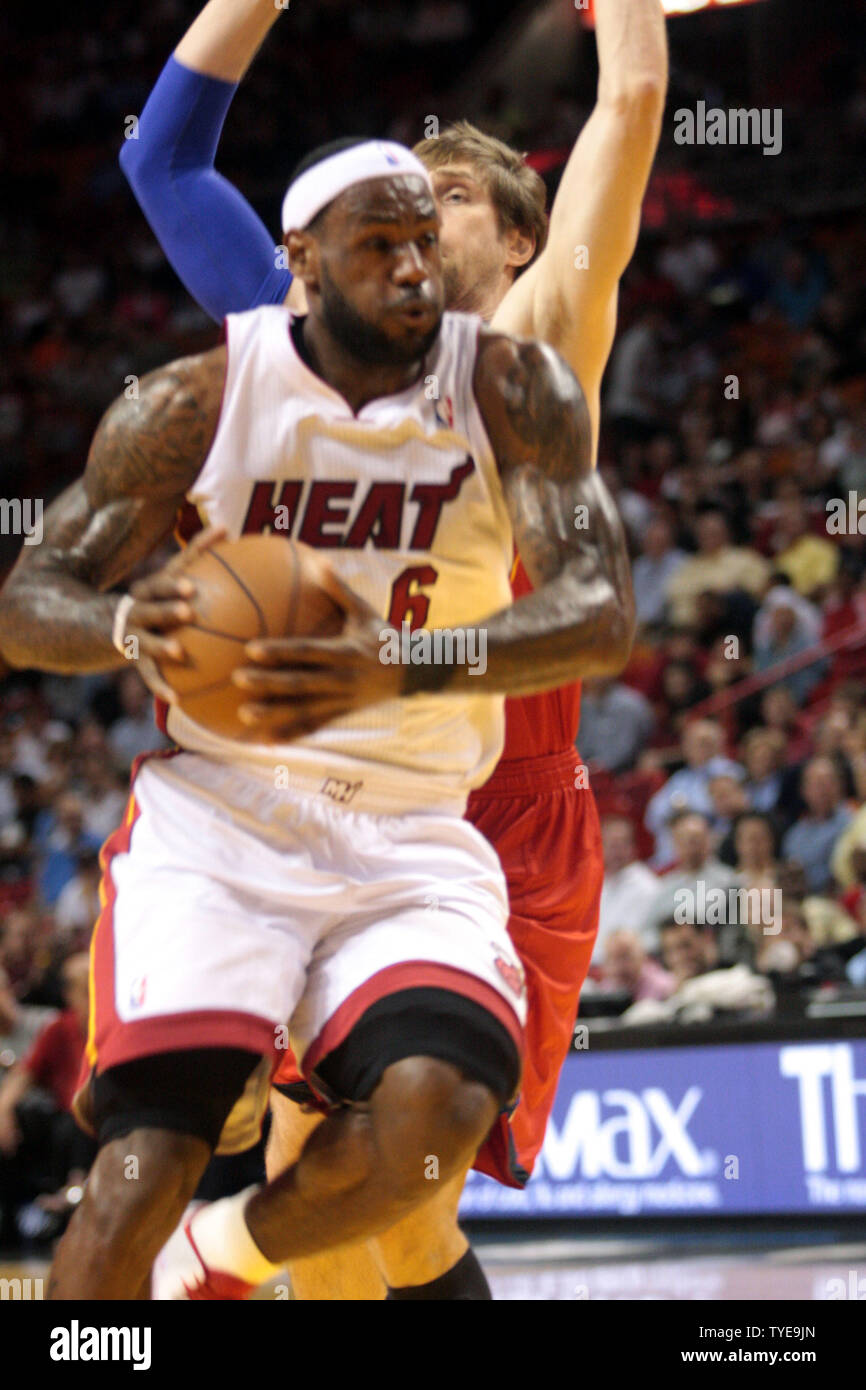 Miami Heat Forward Lebron James (6) shoots during first half action ...