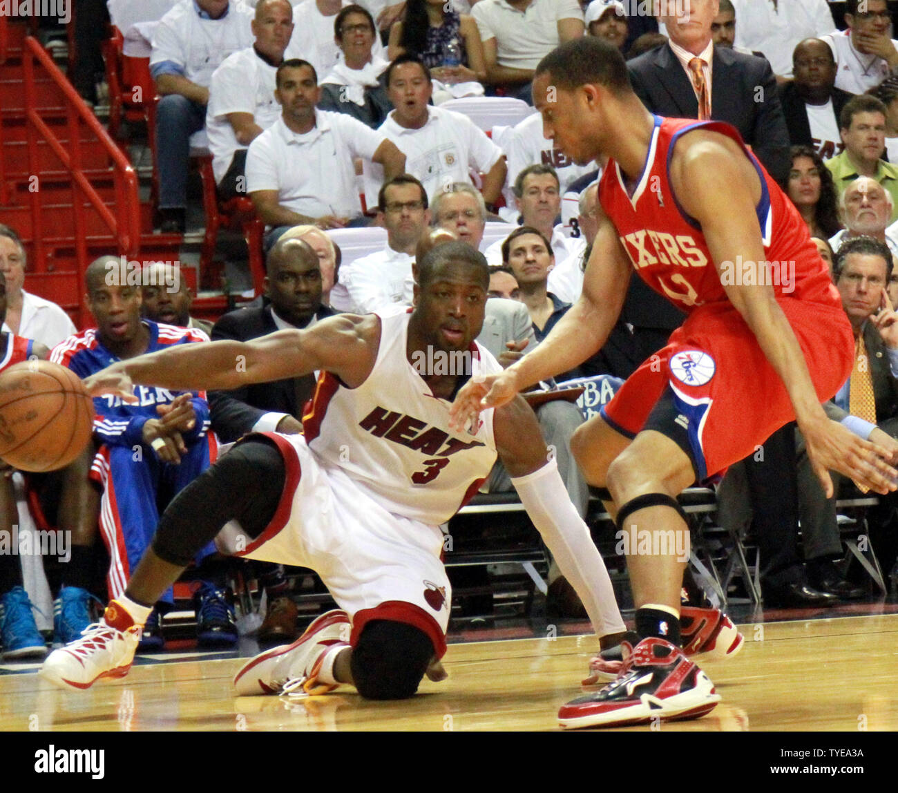 Miami Heat Forward Dwyane Wade (3) loses his balance during game 2 of ...