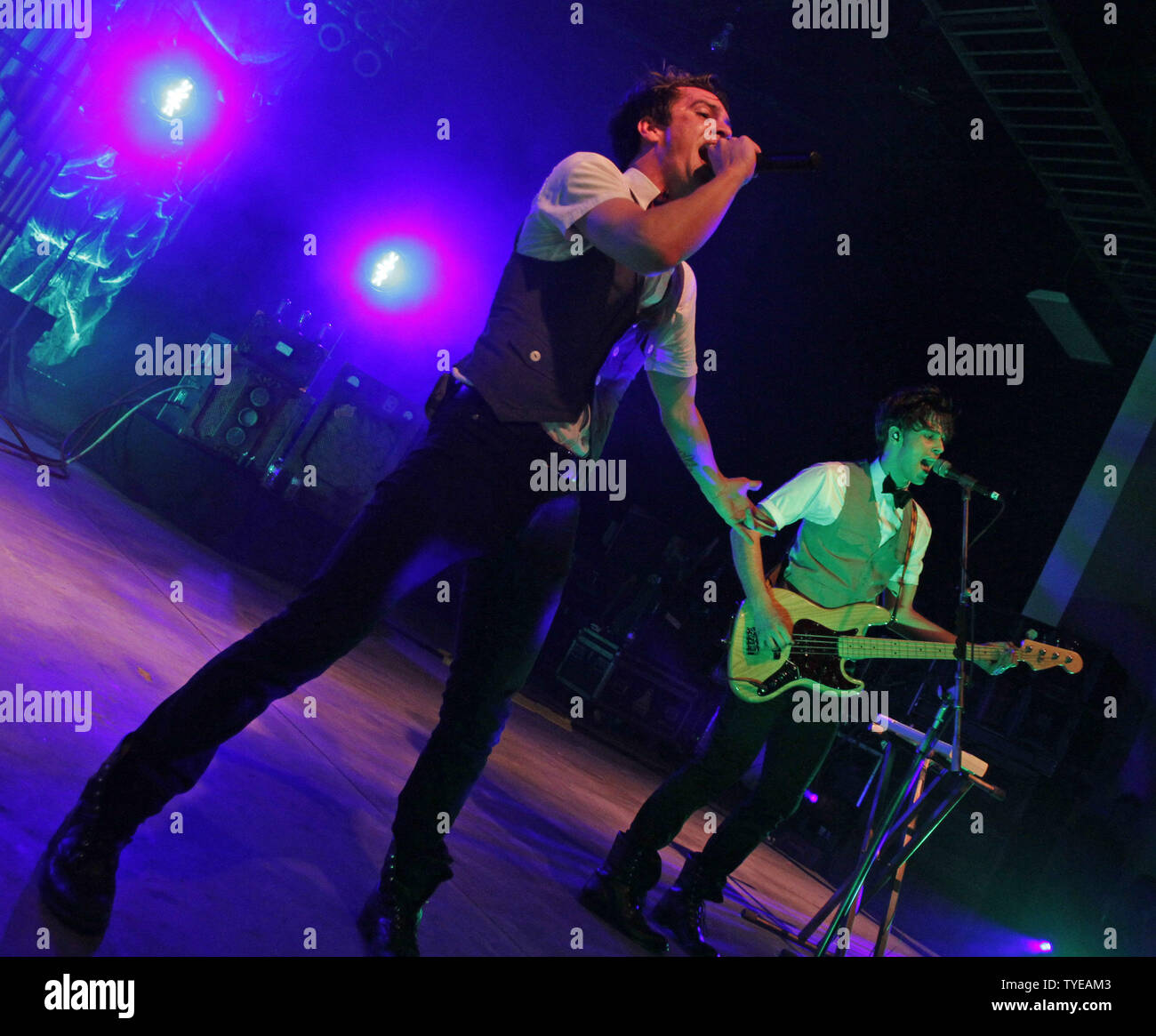 Brendon Urie (L) and Dallon Weekes with Panic at the Disco perform in ...