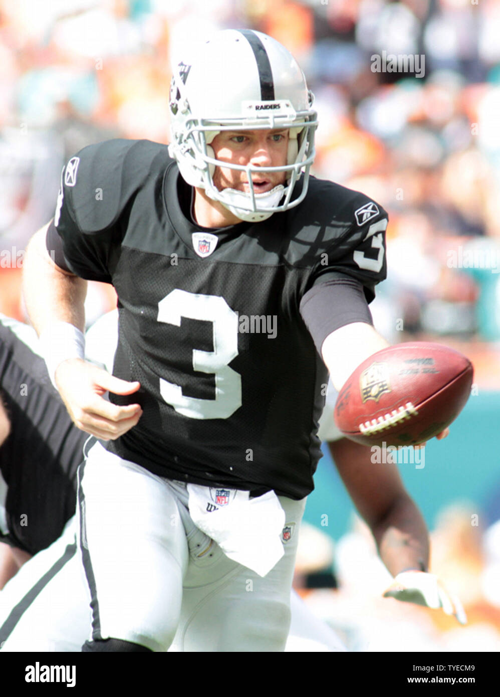 Oakland Raiders quarterback Carson Palmer (3) is grabbed during first ...